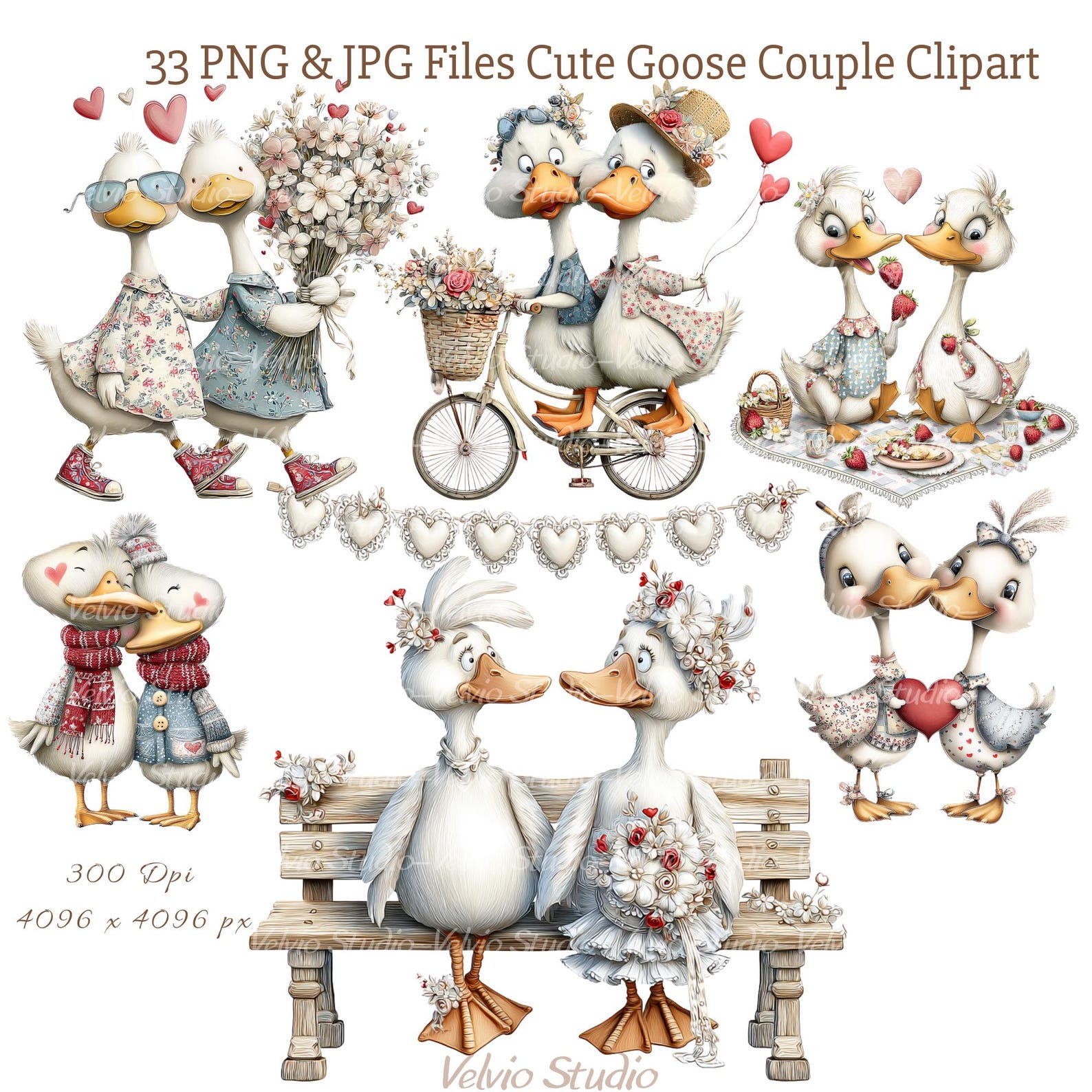 Valentine Goose Couple: 33 PNG & JPG Files Included (digital Download ...