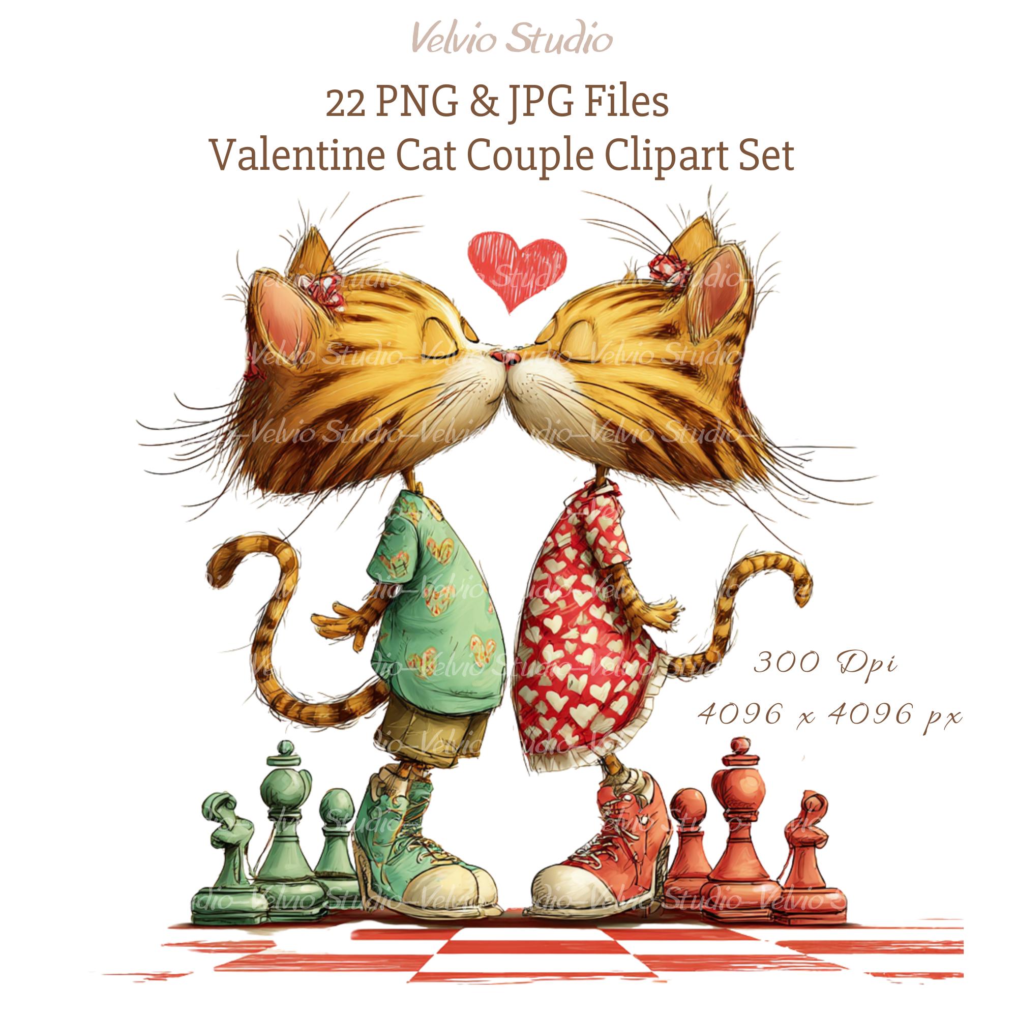 Cat Couple Clipart: Valentine Illustrations, 22 PNG & JPG Files ...