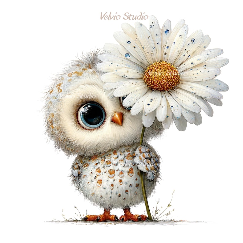 Whimsical Owl With Daisy Clipart Set: 14 PNG & JPG Files Included ...