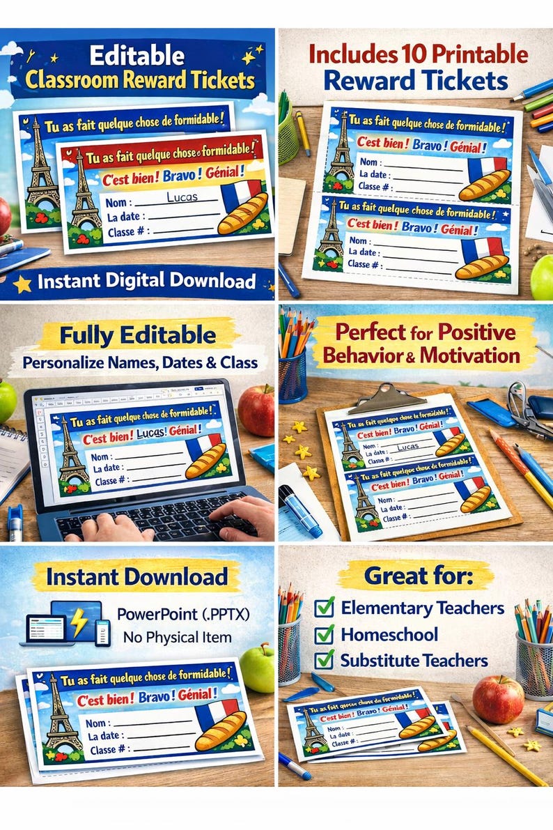French Reward Tickets | Editable & Printable Classroom Incentives ...