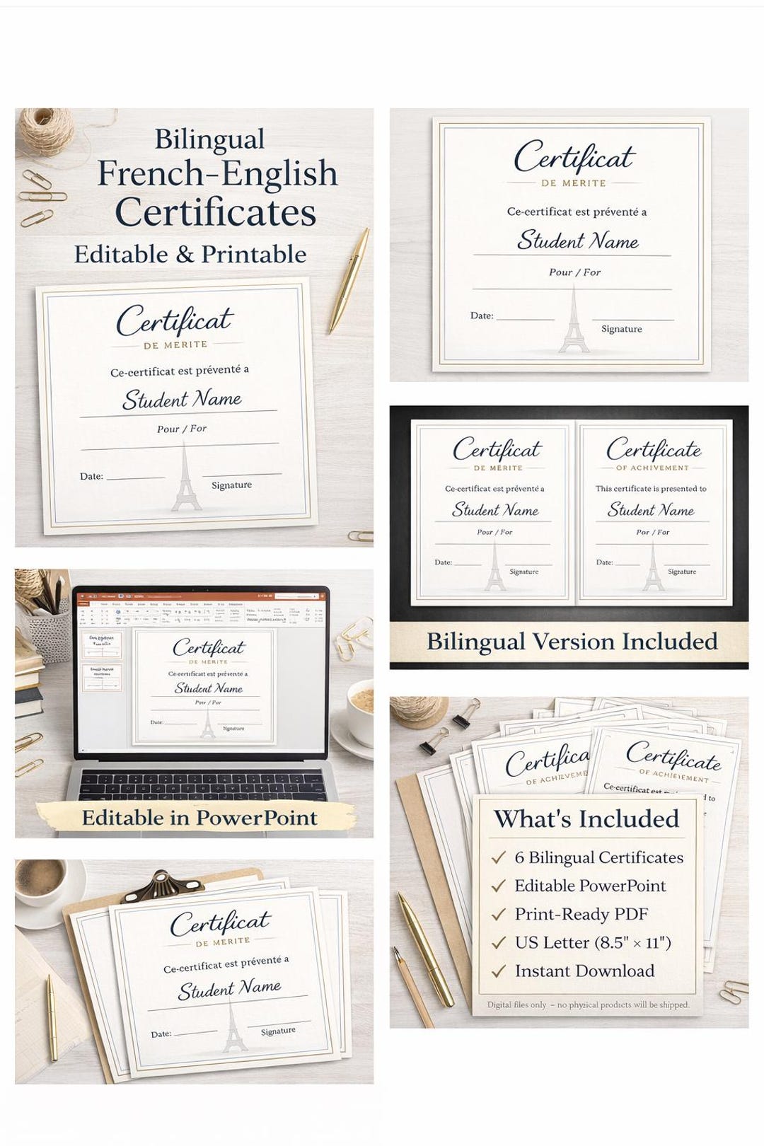 Bilingual French–english Classroom Certificates | Editable & Printable ...