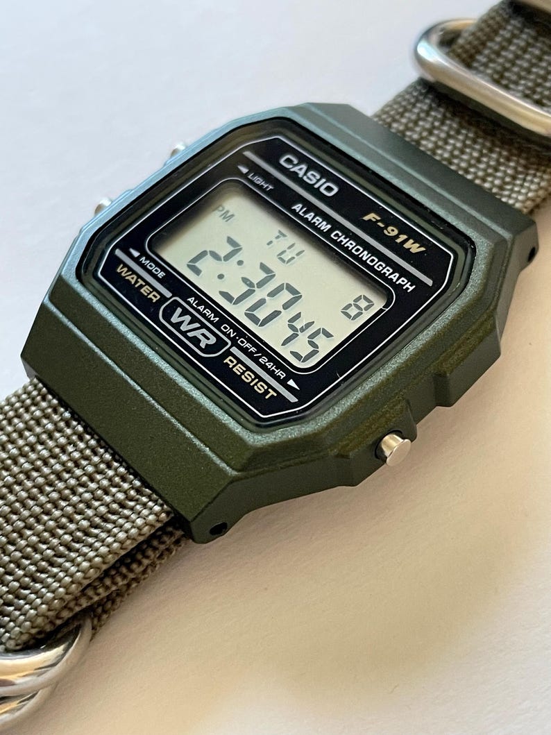 Casio F-91 Green Digital Watch – Army Green Nylon Strap - Etsy