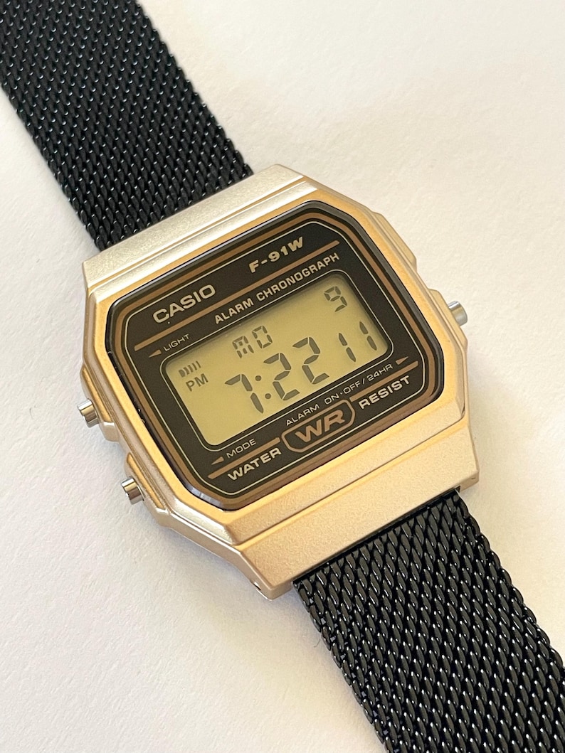 Custom Casio F-91 Gold Digital Watch – Black Metal Band - Etsy