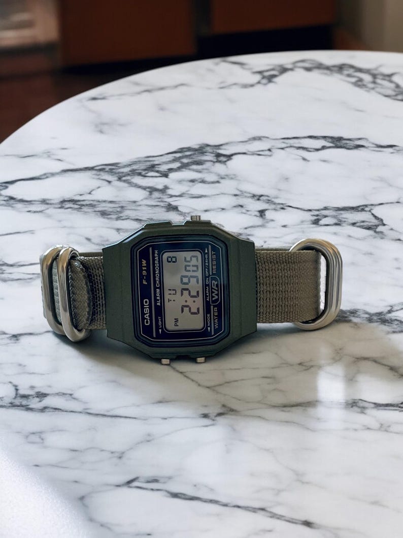 Casio F-91 Green Digital Watch – Army Green Nylon Strap - Etsy
