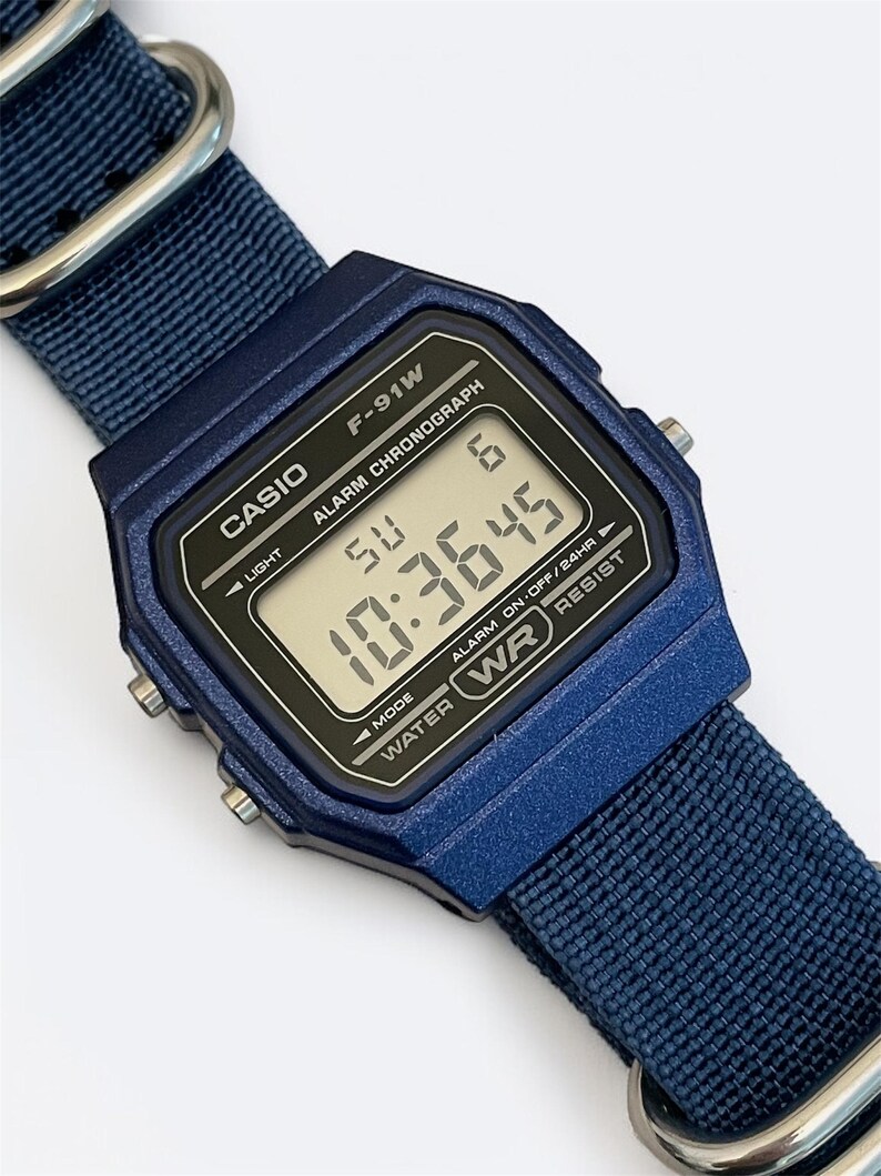 Casio F-91 Digital Quartz Watch Customized With Blue Nylon Strap - Etsy