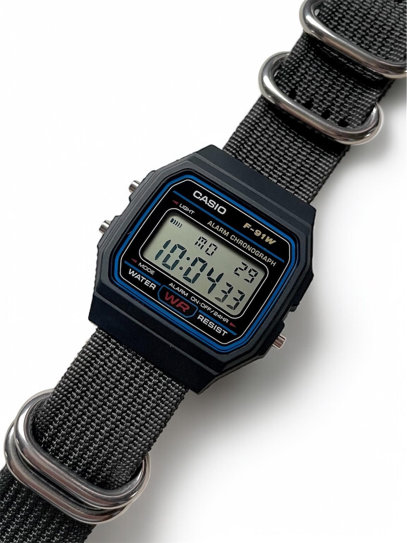 Casio F91W Mod Watch, Gray Nylon Strap, Black Digital Watch - Etsy