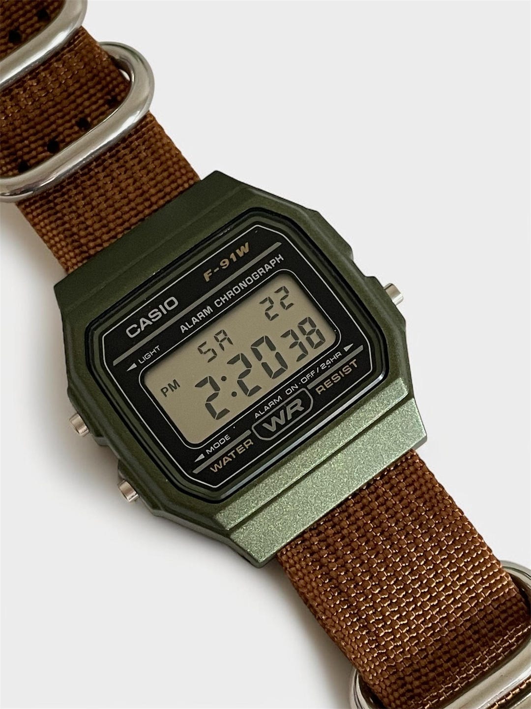 Custom Casio F-91 Green Digital Watch – Brown Nylon Strap - Etsy