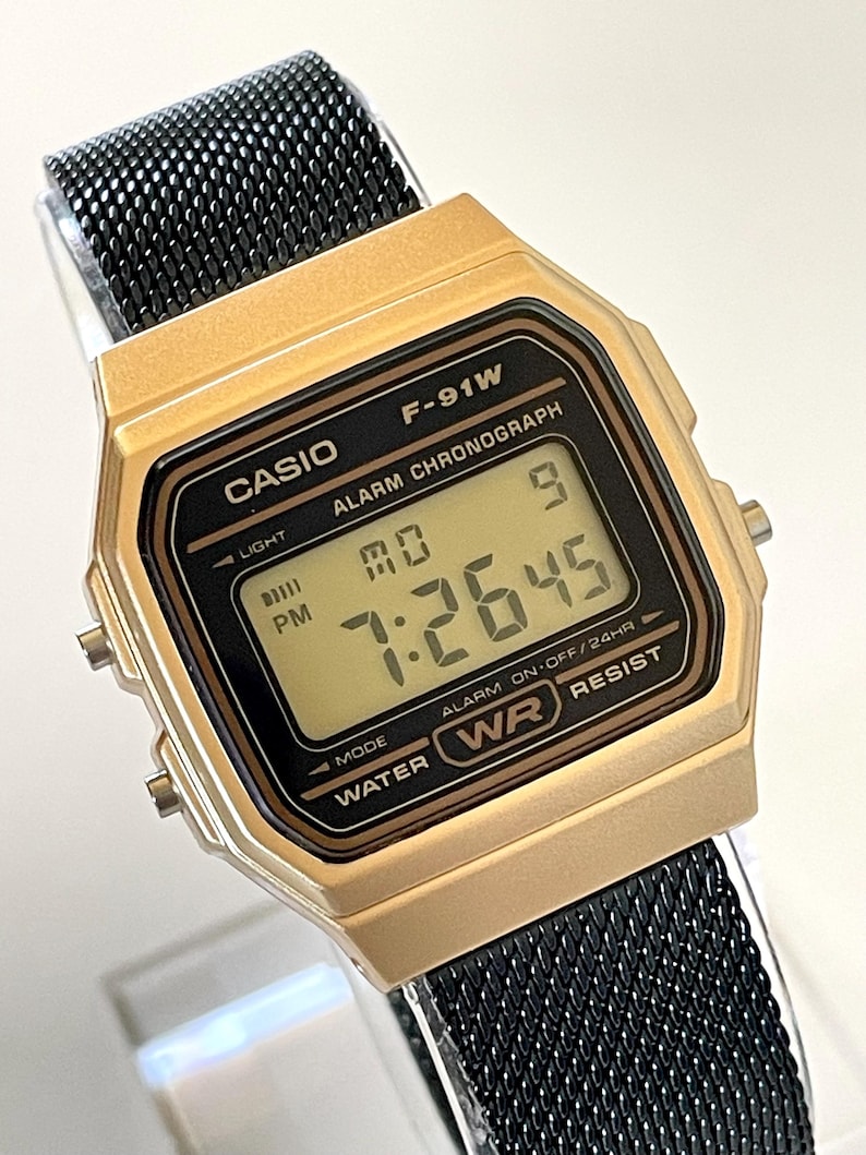 Custom Casio F-91 Gold Digital Watch – Black Metal Band - Etsy