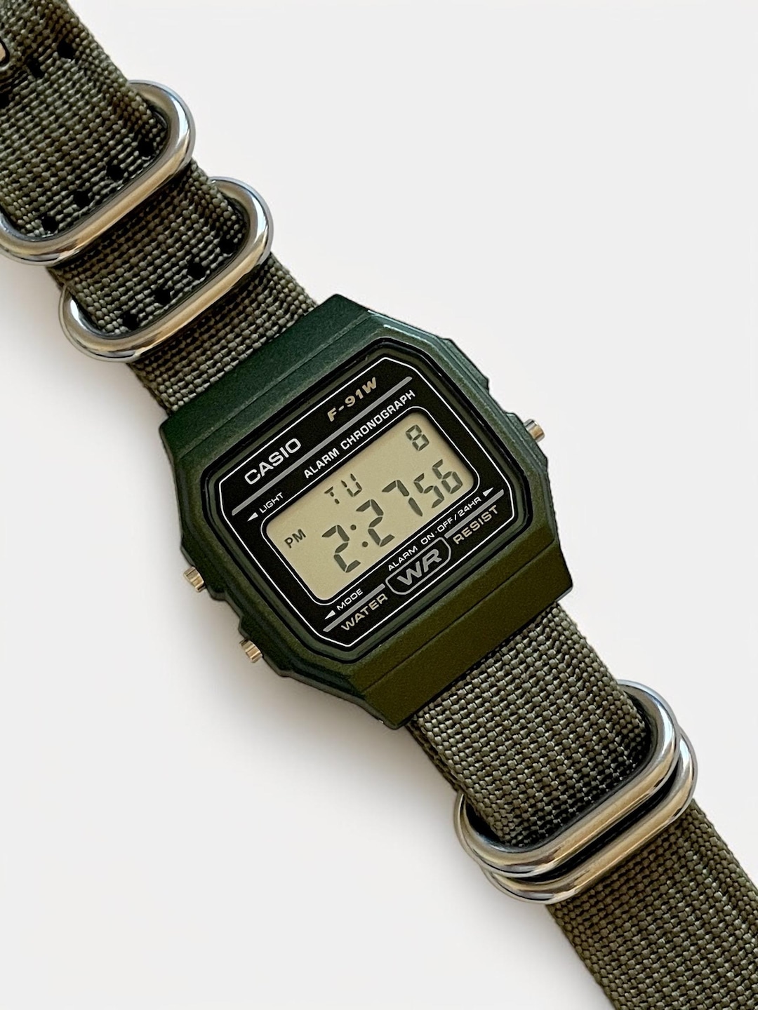 Casio F-91 Green Digital Watch – Army Green Nylon Strap - Etsy