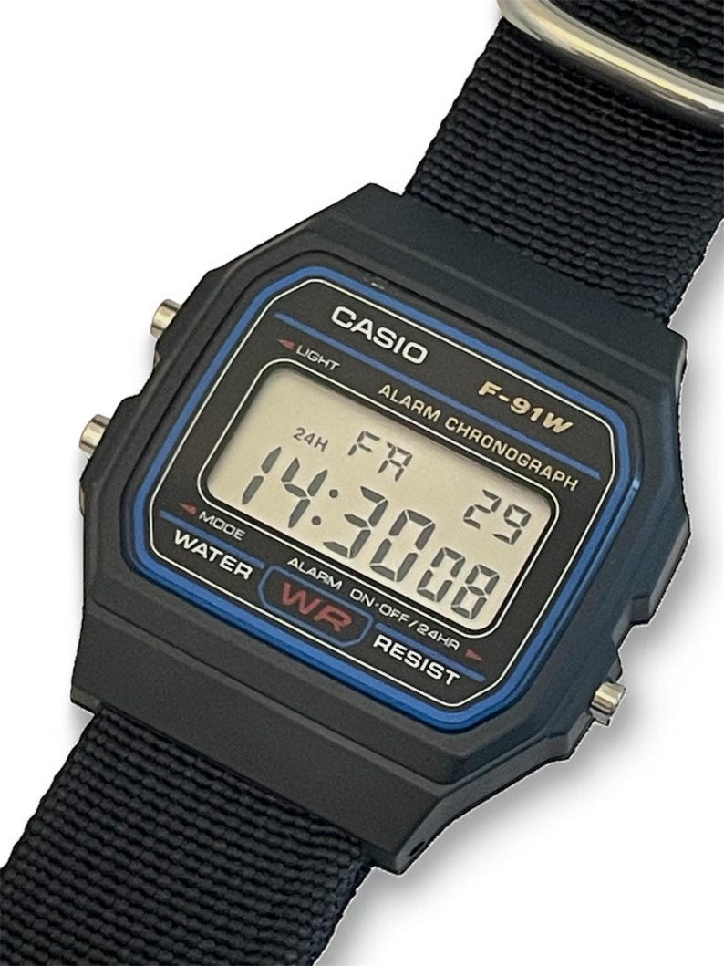 Casio F-91W Black Digital Watch – Black Nylon Strap - Etsy