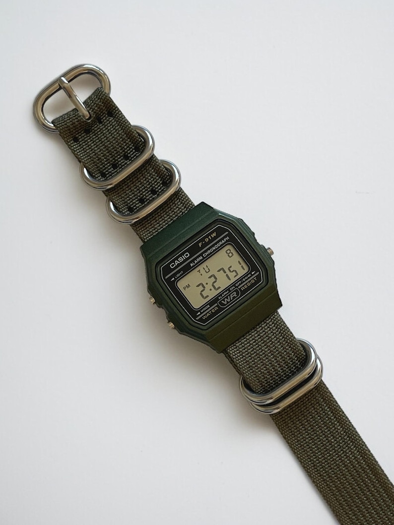 Casio F-91 Green Digital Watch – Army Green Nylon Strap - Etsy