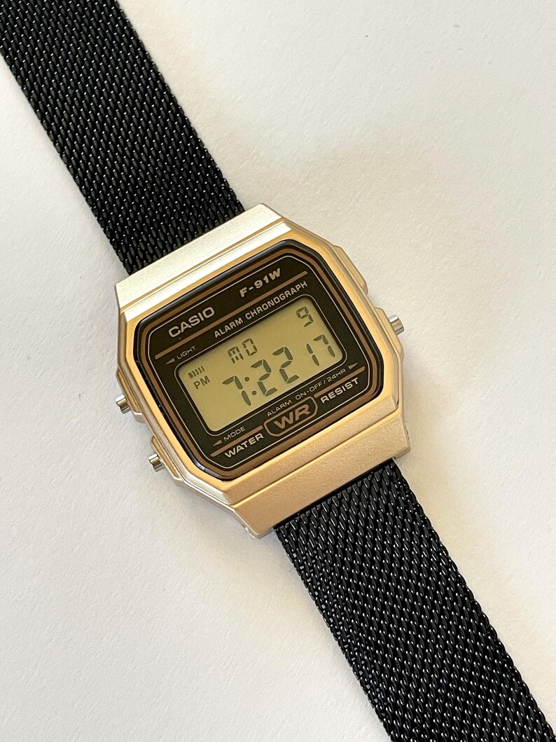 Custom Casio F-91 Gold Digital Watch – Black Metal Band - Etsy