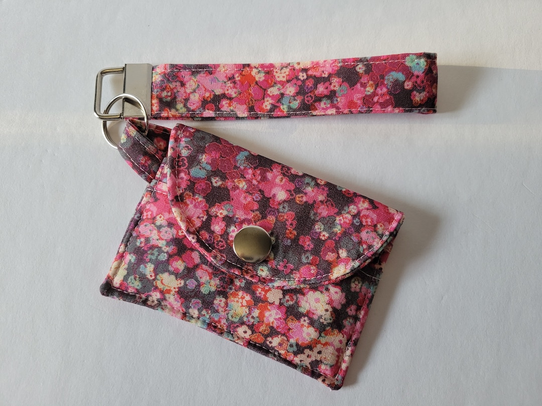 Pink Tiny Florals Mini Card Wallet Keychain - Etsy
