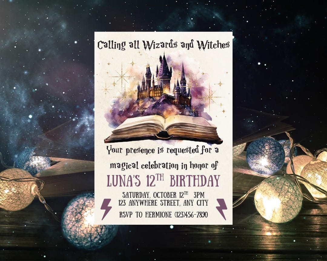 Wizards Witches Birthday Invitation, Magical School Wizardry Birthday ...