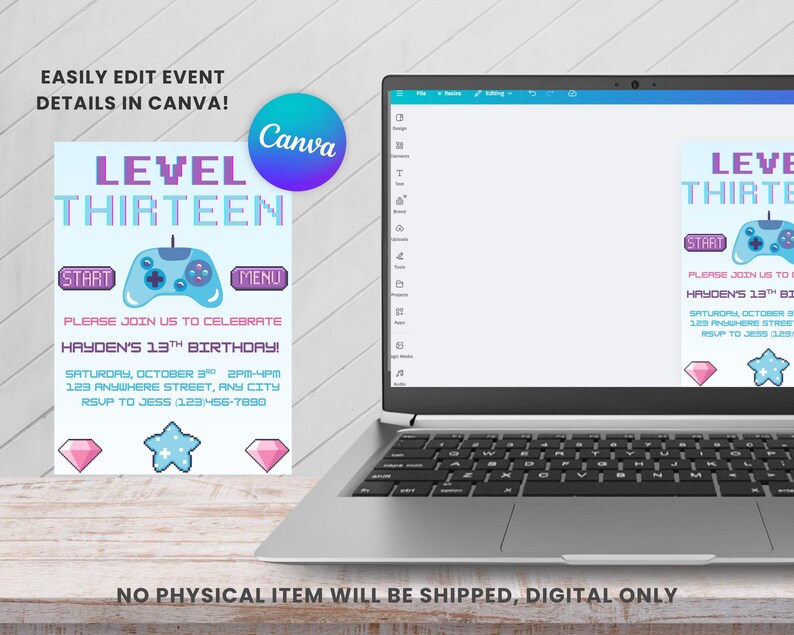 Level Thirteen Girl Birthday Invitation, Video Game 13th Party Invite ...