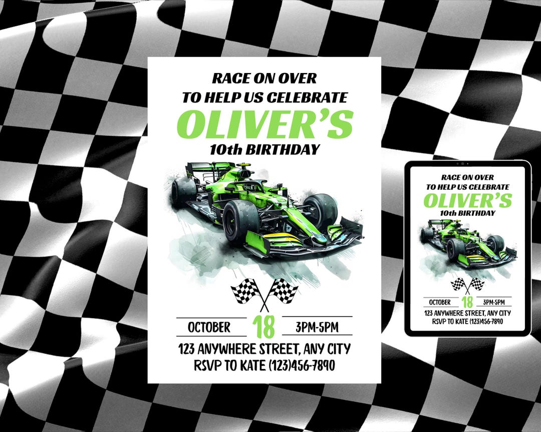 F1 Racing Birthday Party Invite, Any Age, Editable Template, Digital ...