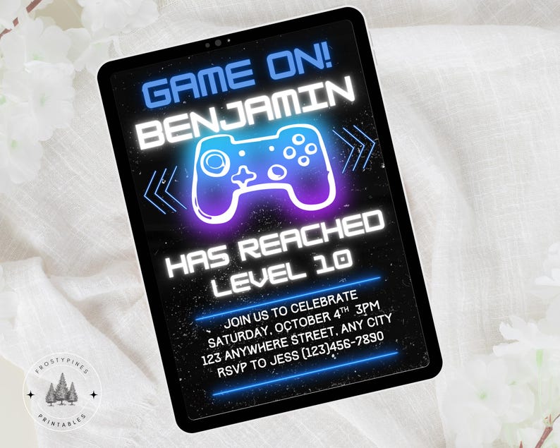 Video Game Birthday Party Invitation, Level up Birthday Invite, Arcade ...