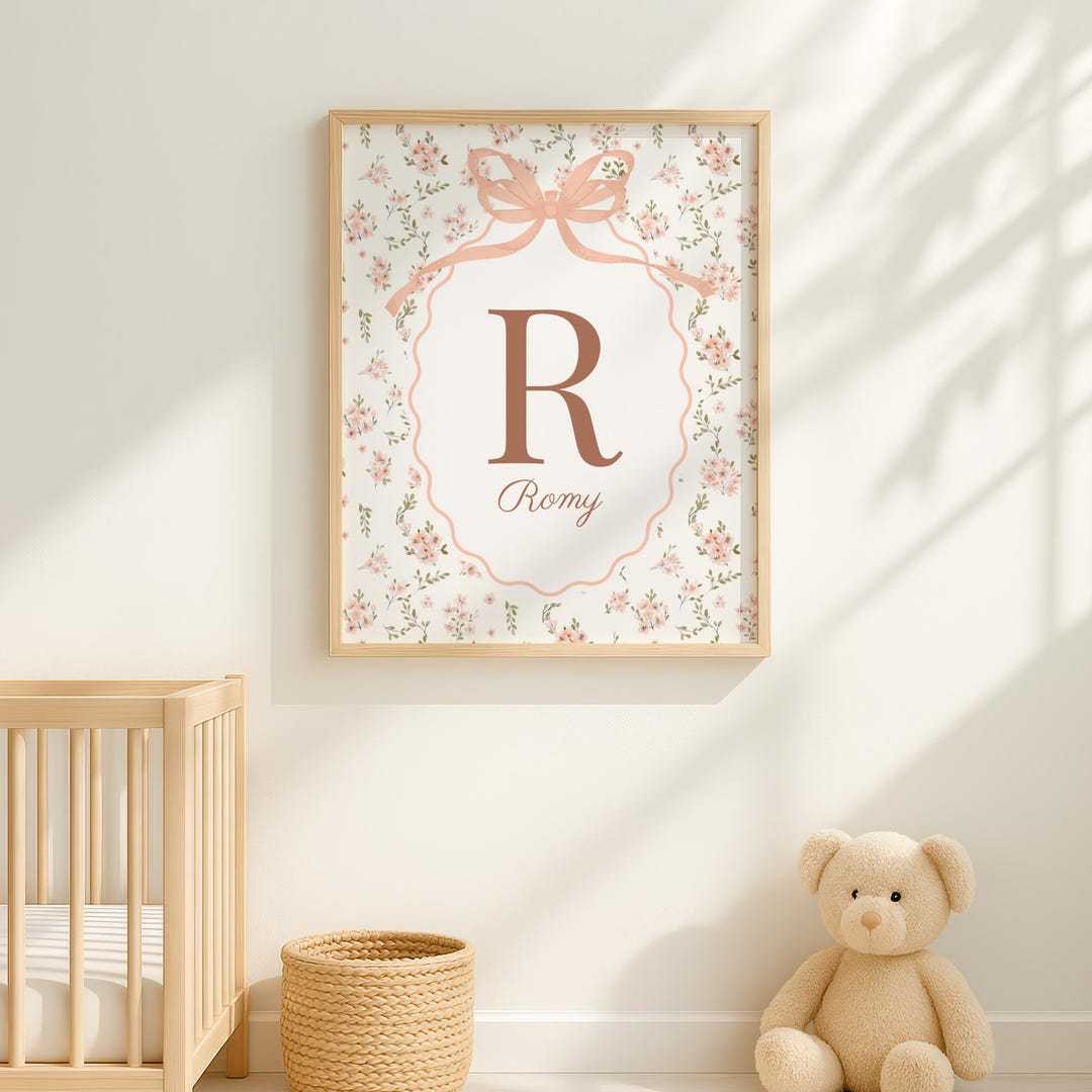 Vintage Baby Name Poster to Print – Personalized Initial, Medallion ...
