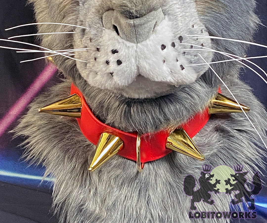 Fursuit Collar Red With Metallic Gold Spikes READY TO SHIP - Etsy