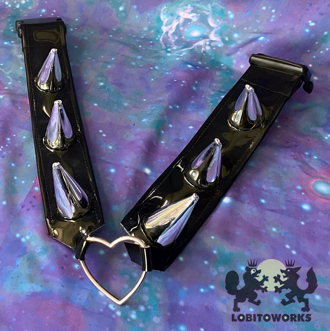 Fursuit Collar - Black With Silver Spikes and Heart Shaped Ring- READY ...