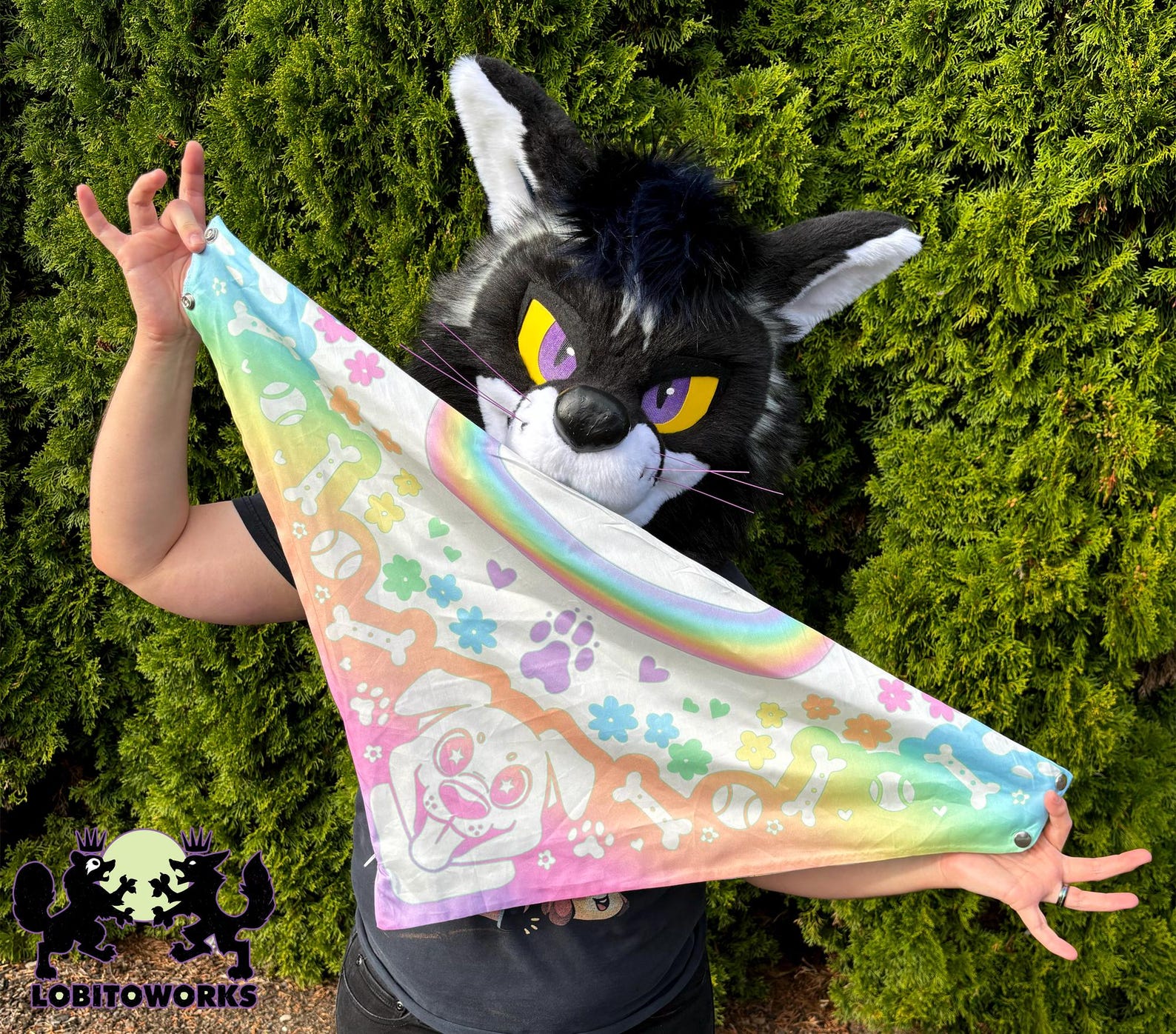 Jumbo FURSUIT SIZE Bandana With Zippered Pocket - Reversible, Rainbow ...