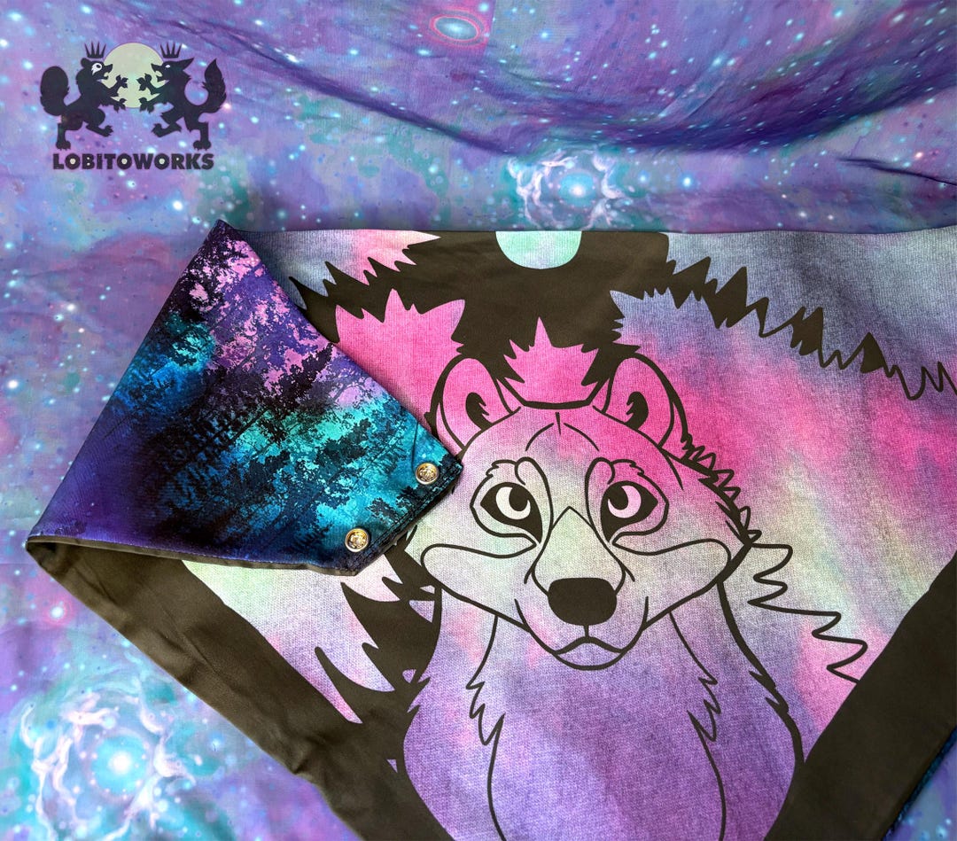 Jumbo FURSUIT SIZE Bandana With Zippered Pocket - Reversible, Wolf and ...