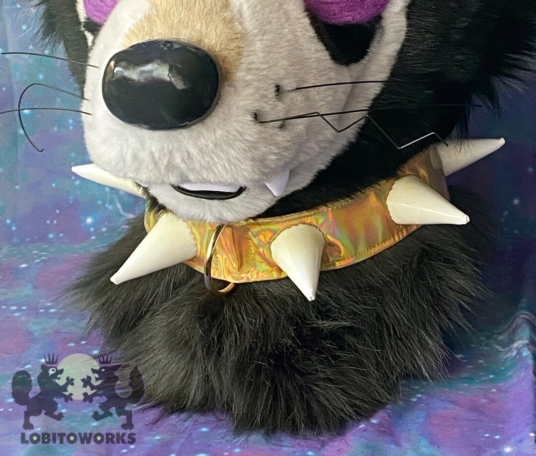 Fursuit Collar Holo Gold and Gloss White Spikes READY TO SHIP - Etsy