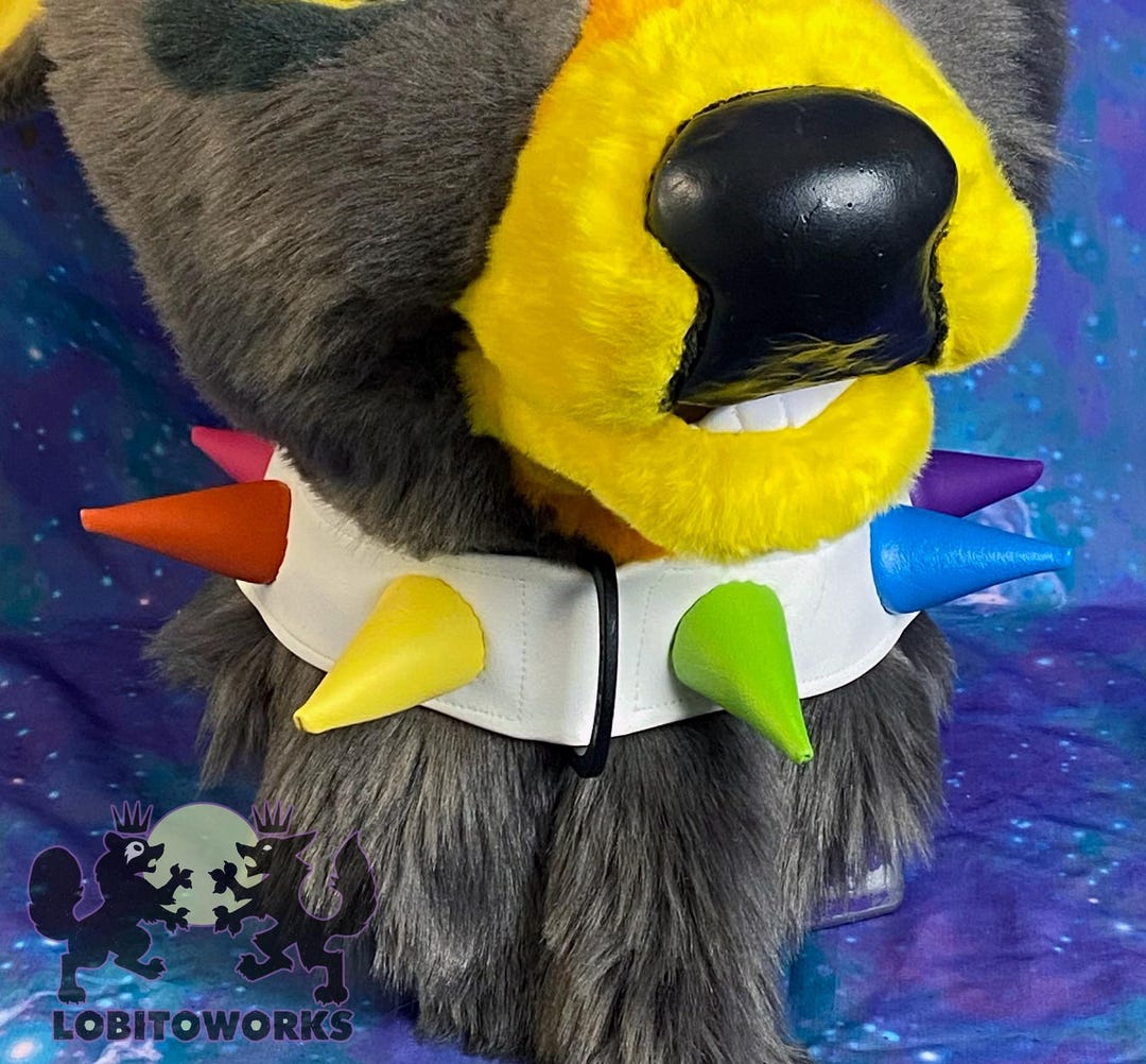 Fursuit Collar - White With Rainbow Spikes - READY TO SHIP - Etsy