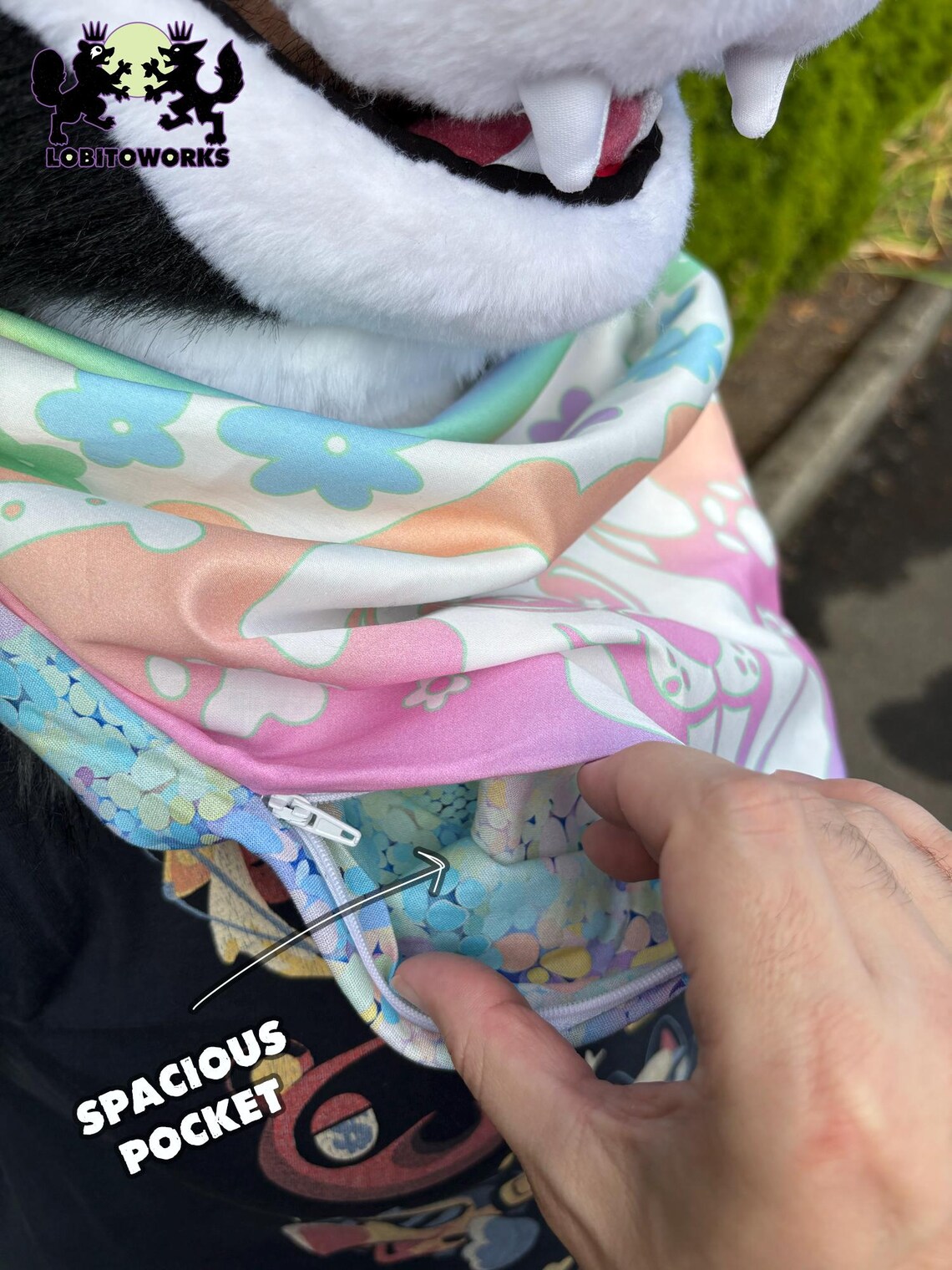 Jumbo FURSUIT SIZE Bandana With Zippered Pocket - Reversible, Rainbow ...
