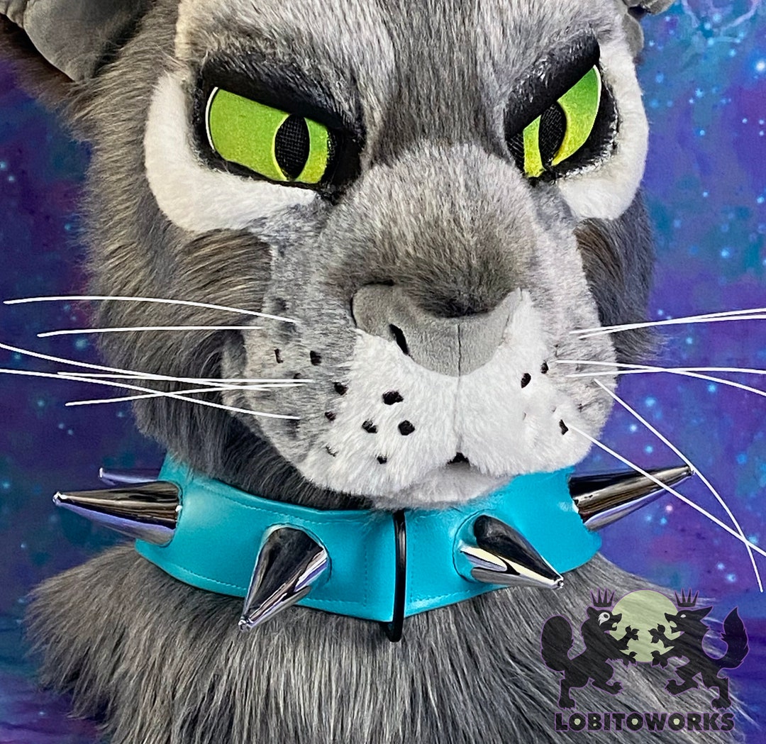 Fursuit Collar Aqua Blue With Metallic Silver Spikes READY TO SHIP - Etsy