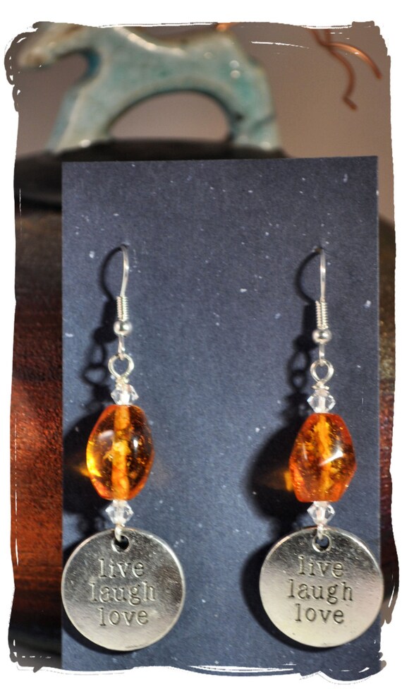 Items similar to Tangerine Quartz Live Love Laugh Talisman Earrings on Etsy