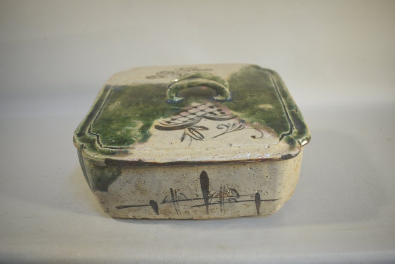 Oribe Lidded Box 6682, Shino Oribe Meiji Period - Etsy