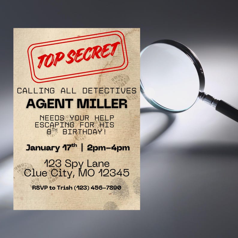 Editable Spy Birthday Invitation | Secret Agent Party (digital Download ...