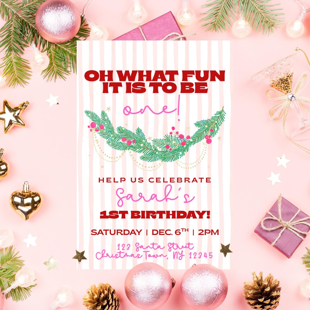 Christmas First Birthday Invitation: Editable Holiday Template (digital ...