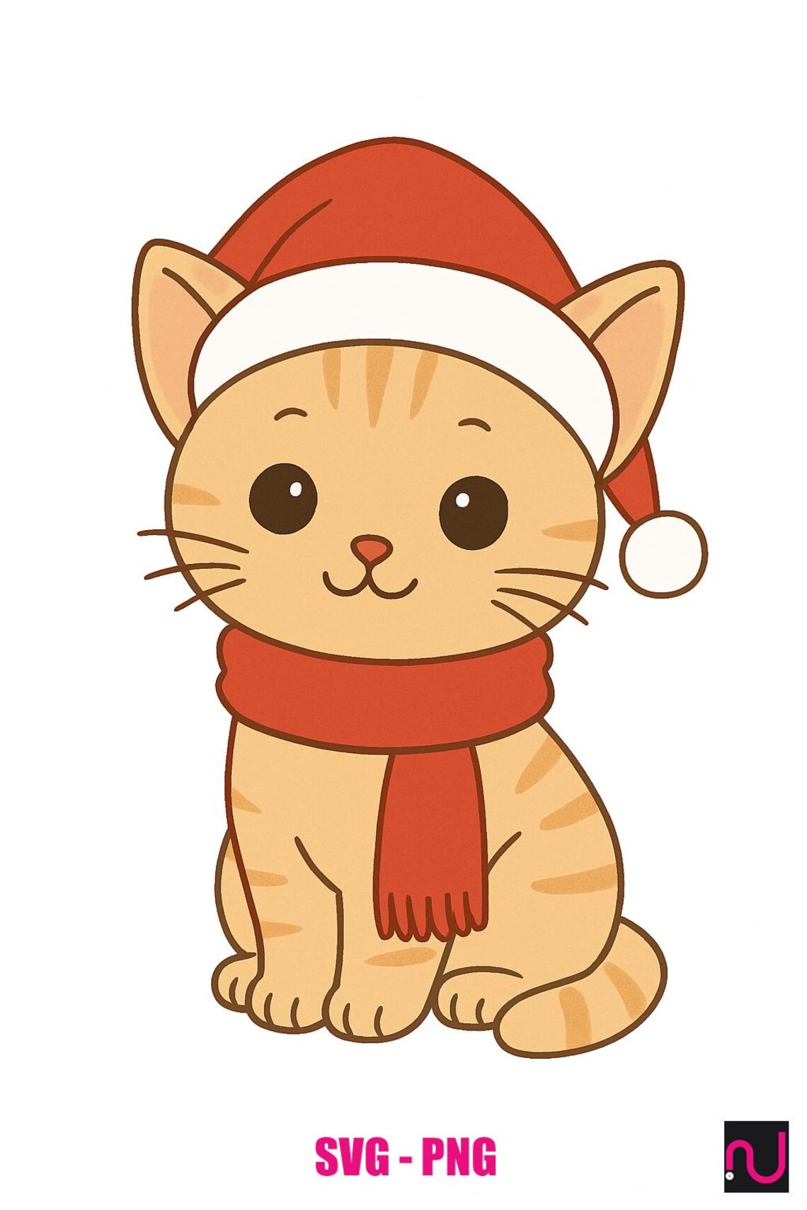 Christmas Cat PNG SVG Sublimation, Kitten Santa Hat Digital File ...