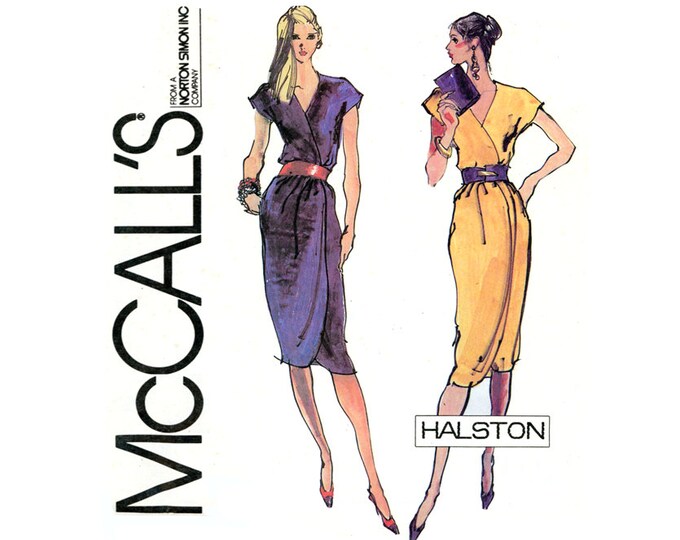1980s Vintage Sewing Pattern Halston Wrap Dress 34 Bust Uncut Mccalls ...