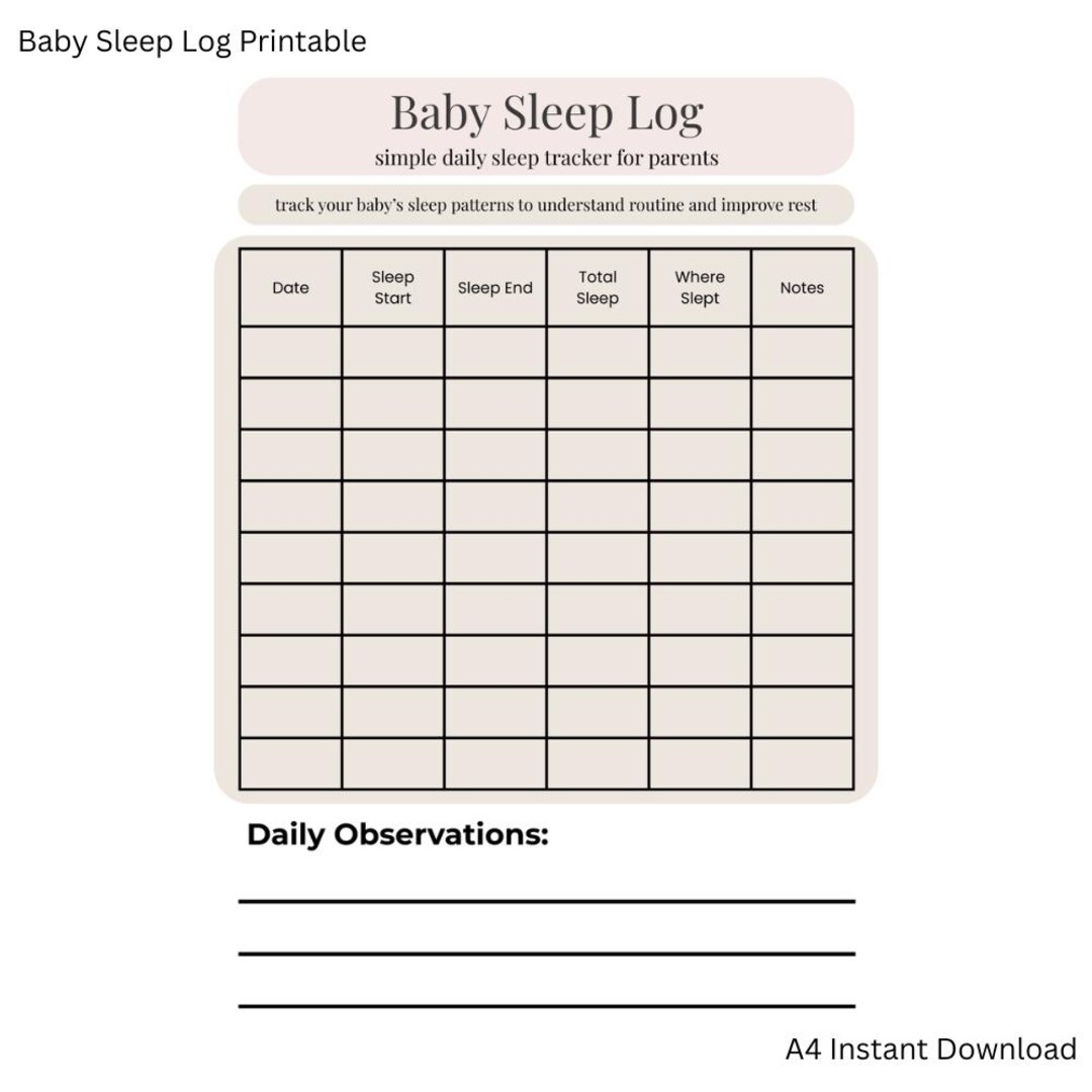 Baby Sleep Log Printable, Newborn Sleep Tracker PDF, Infant Daily Sleep ...