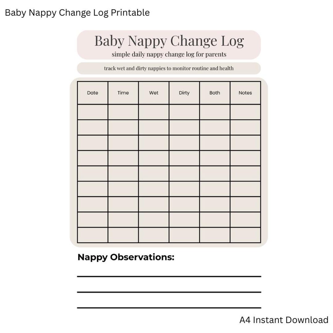 Baby Nappy Tracker Printable, Diaper Change Log PDF, Newborn Nappy ...