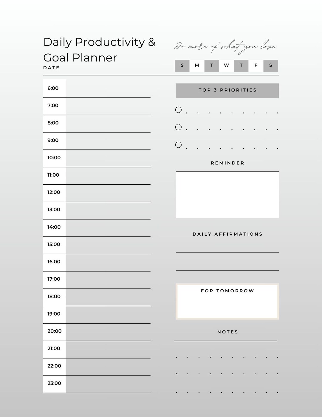 Daily Productivity and Goal Planner - Printable PDF | Undated | Time ...