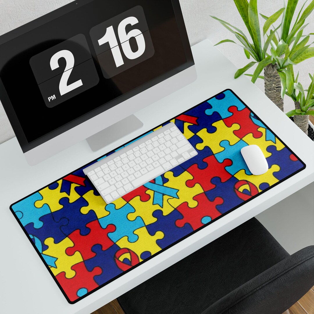 Autism Puzzle Pattern Desk Mat | Colorful Puzzle Piece Mouse Pad - Etsy