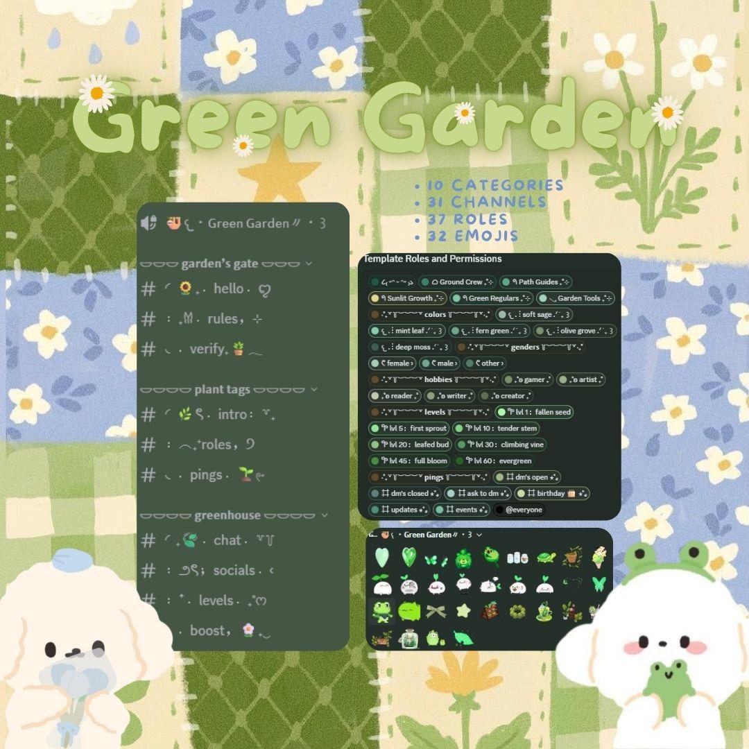 Green Garden Discord Template | Cozy Nature Server With Roles, Channels ...