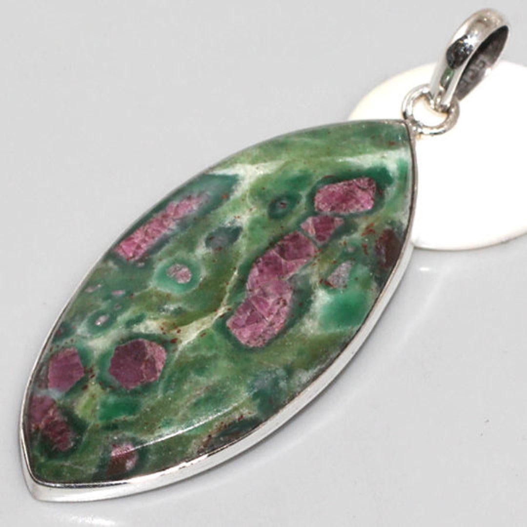 Sale, Very Beautiful Large Ruby in Fuchsite Necklace, 925 Silver, One ...