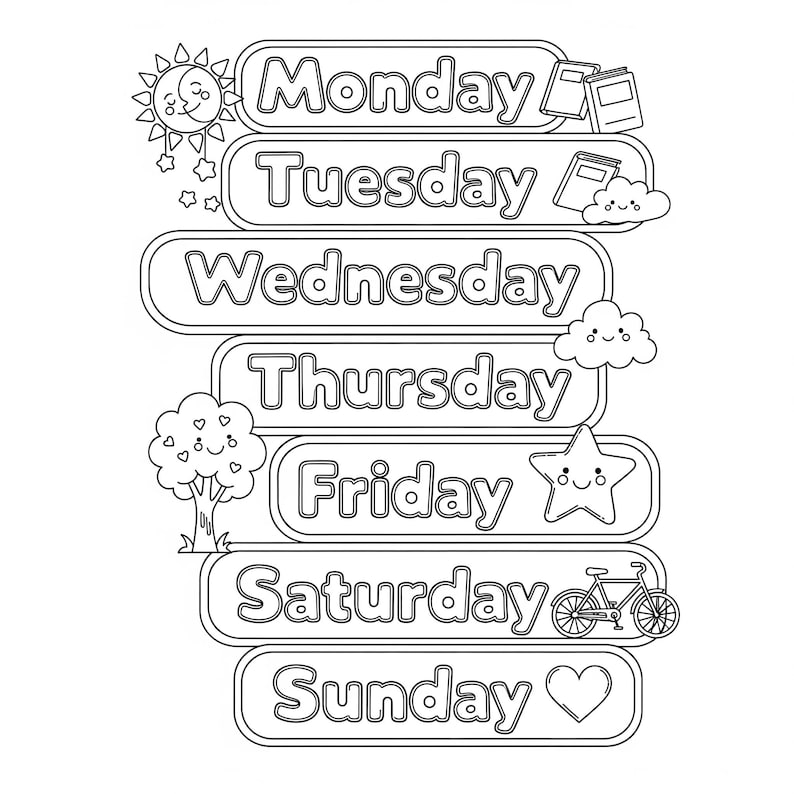 Days of the Week Colouring Page - Etsy