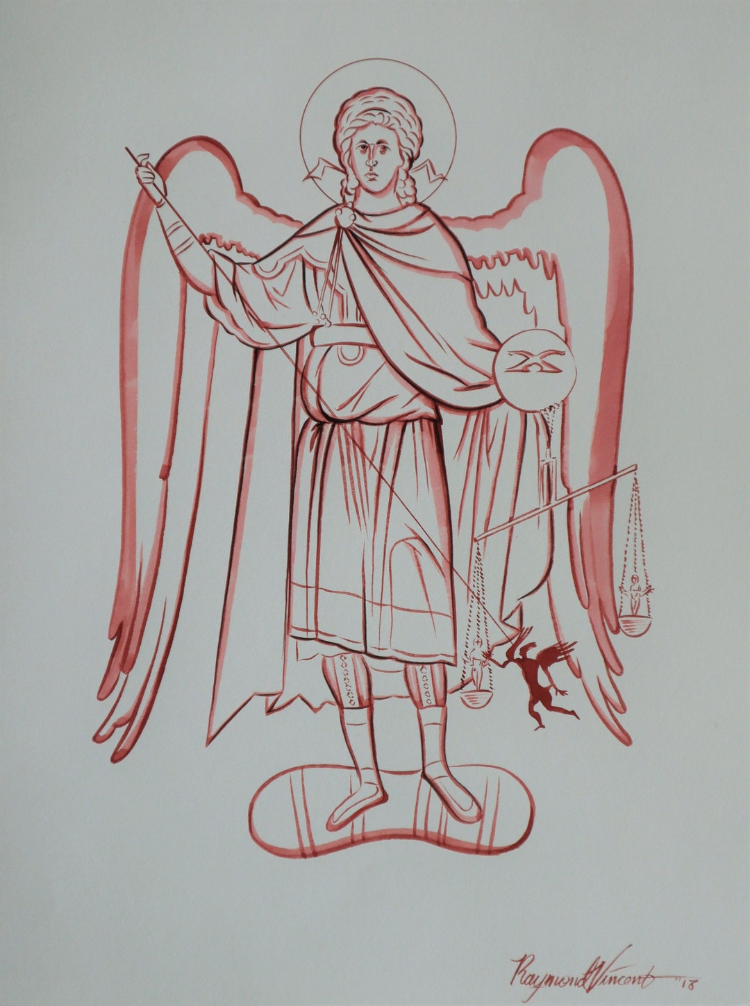 Saint Michael the Archangel Ink Drawing - Etsy