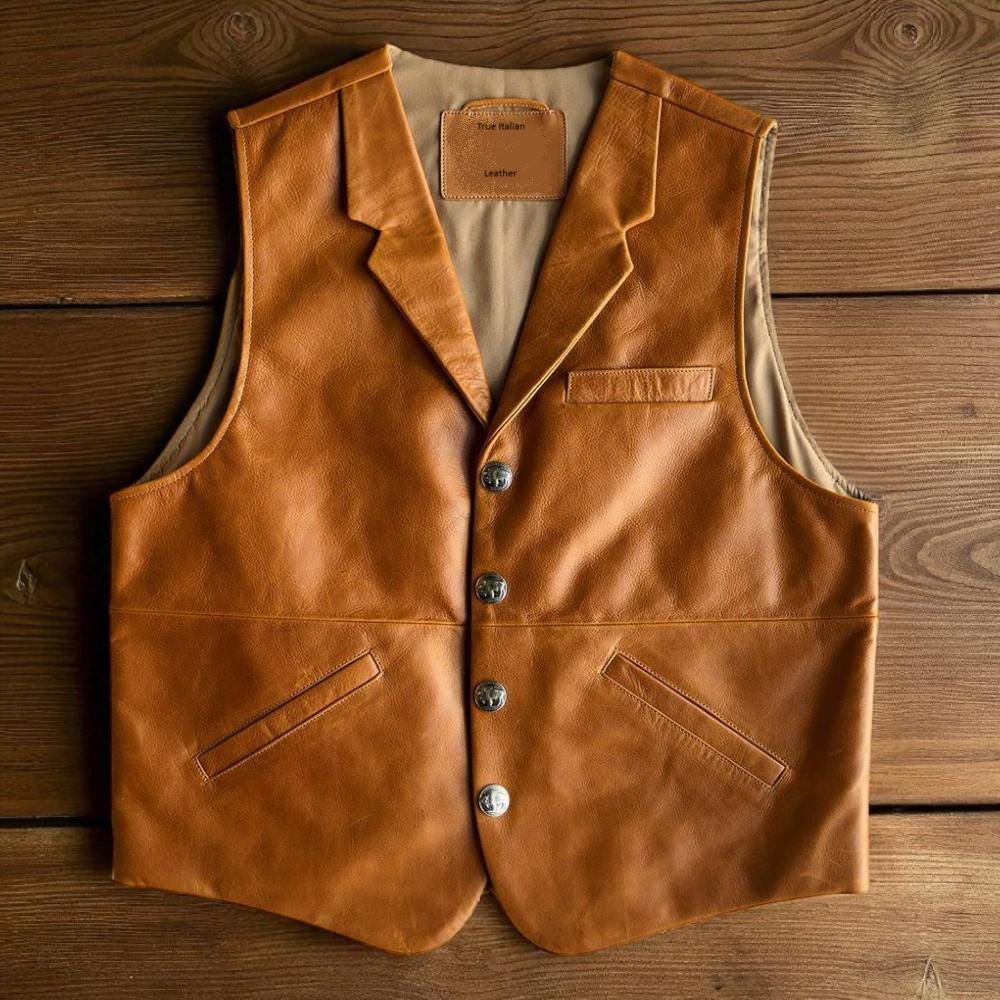 Handmade Italian Sheep Leather Vest: Cowboy Style - Etsy