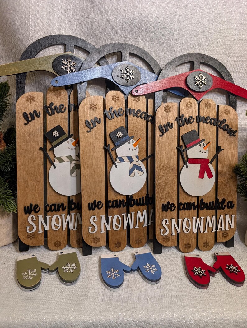 We Can Build a Snowman Sled Decor | Rustic Wooden Winter Sign ...