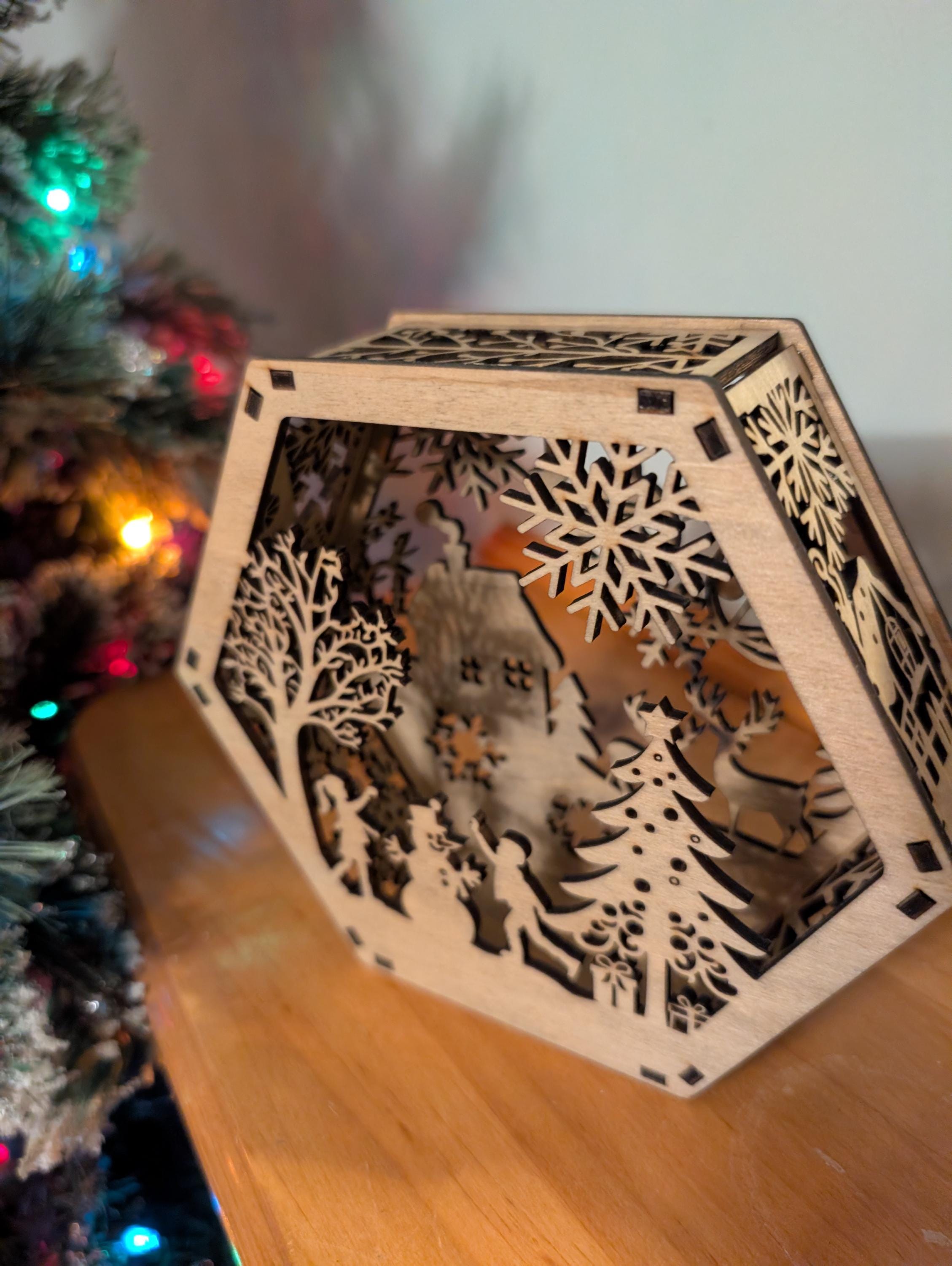 3D Layered Wood Christmas Scene - Festive Holiday Shadow Box Decor ...