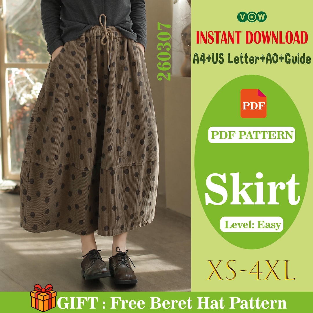 Skirt PDF Sewing Pattern, Women Skirt Pattern XS-4XL, Instant Download ...