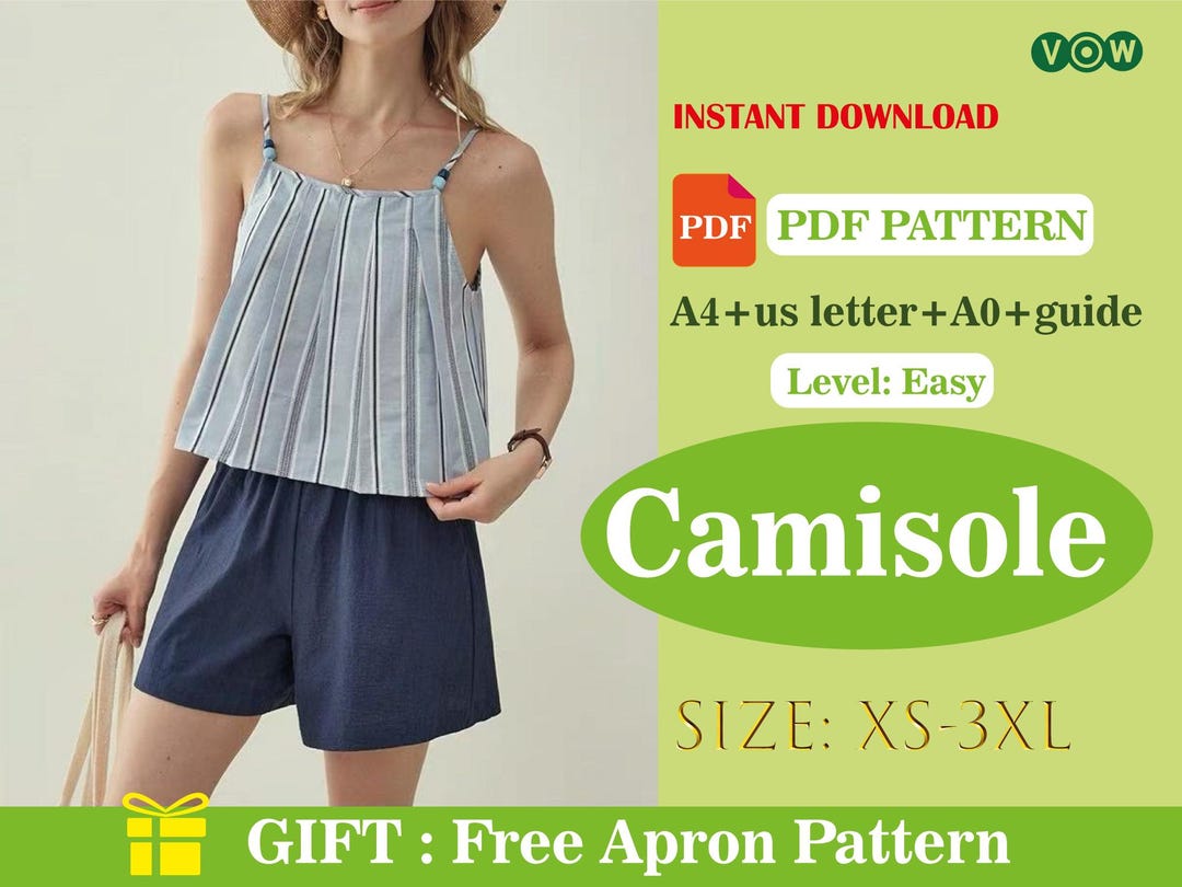 Women Camisole Top, Sewing Pattern PDF, Summer Tank Top, Digital ...