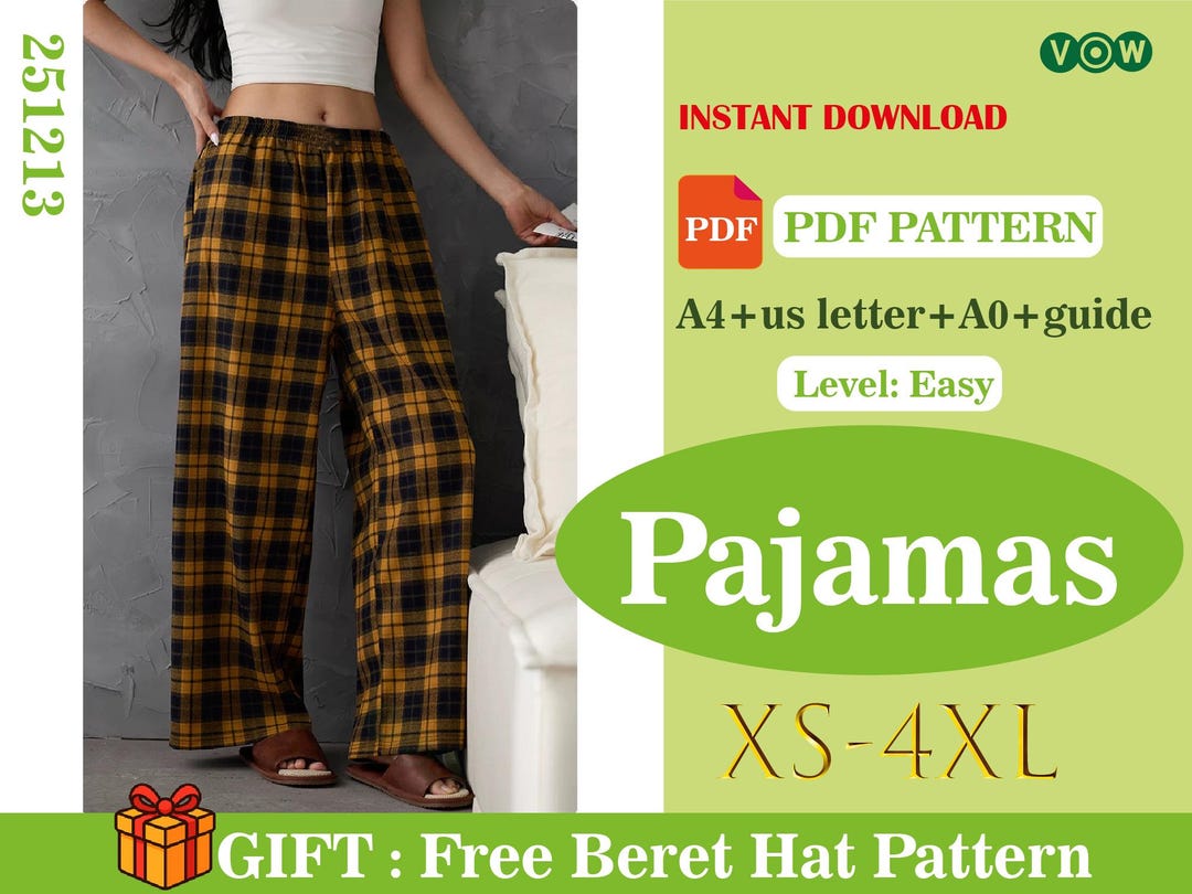 Pajama Pants Sewing Pattern PDF, Loose Fit Lounge Pants, Easy Beginner ...